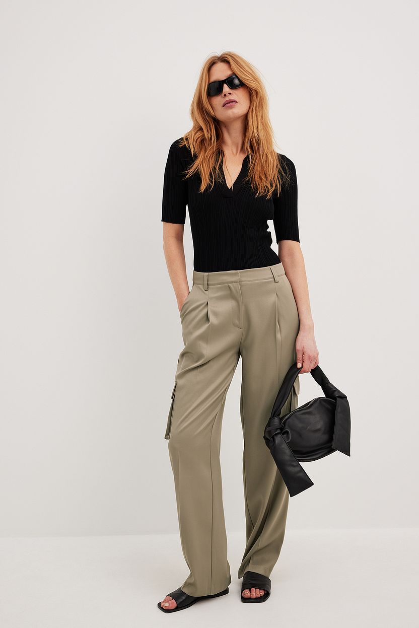 Pleat Detail Cargo Suit Pants Brown | NA-KD