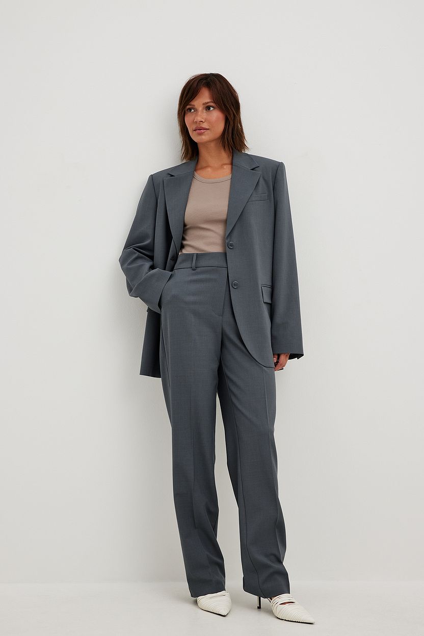 High Waist Straight Leg Suit Pants Grey | NA-KD