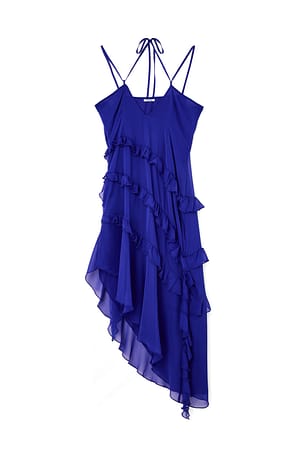 Ruffle Chiffon Midi Dress Blue | NA-KD