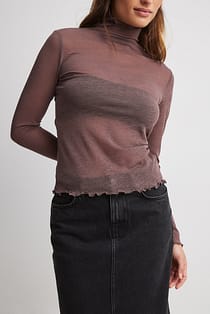 Sheer Long Sleeve Top Brown | NA-KD