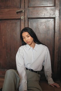 Oversized Long Sleeve Cotton Shirt Stripe | NA-KD