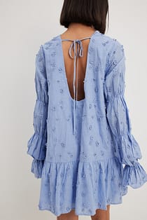 Sleeve Detail Deep Back Dress Blue | NA-KD