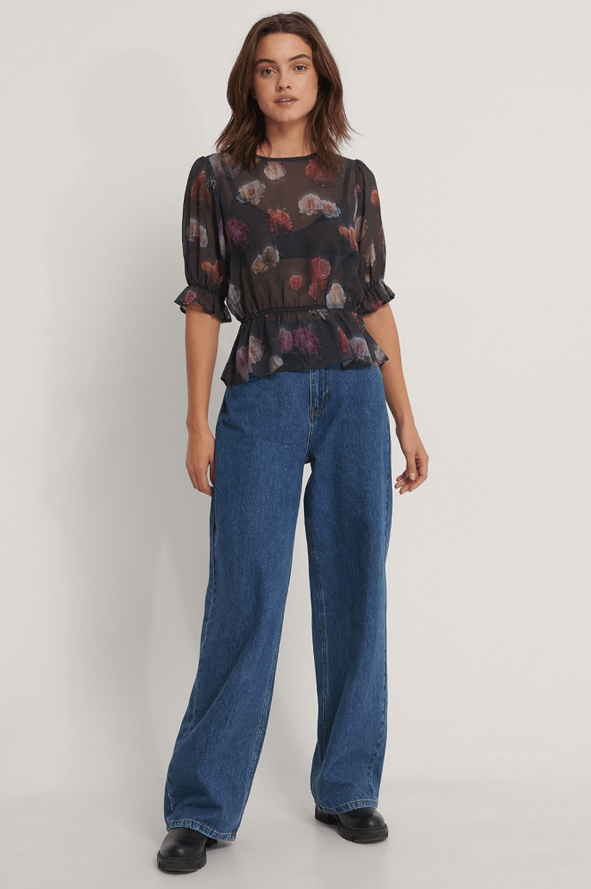 Kurzärmelige Chiffon-Bluse Mit Blumenmuster Blumen | na-kd.com