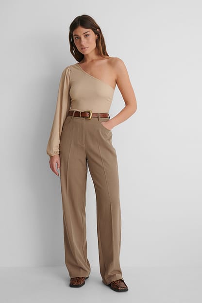 Crepe One Shoulder Top Beige | na-kd.com