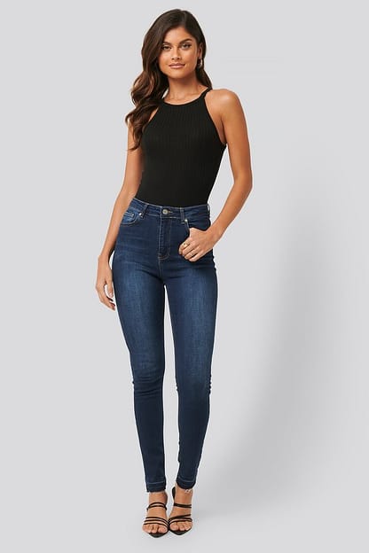 Organic Skinny High Waist Open Hem Jeans Blue | na-kd.com