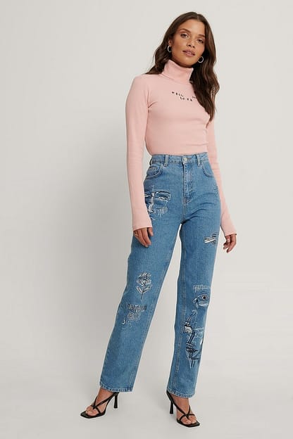 Organic Ribbed Embroidered Top Pink | na-kd.com