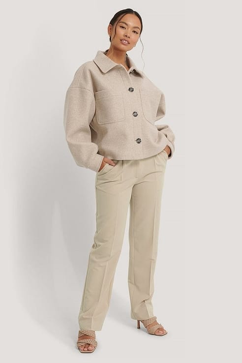 Wool Blend Oversized Short Jacket Beige | na-kd.com