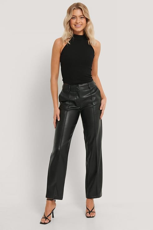 High Neck Rib Top Black | na-kd.com