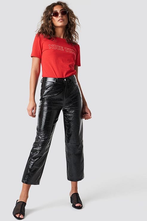 Cropped Patent Pants Schwarz | na-kd.com