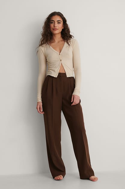 Recycled Wide Rib Cardigan Beige | NA-KD