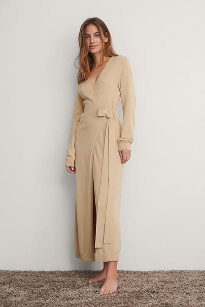 Knitted Robe Dress Beige | na-kd.com