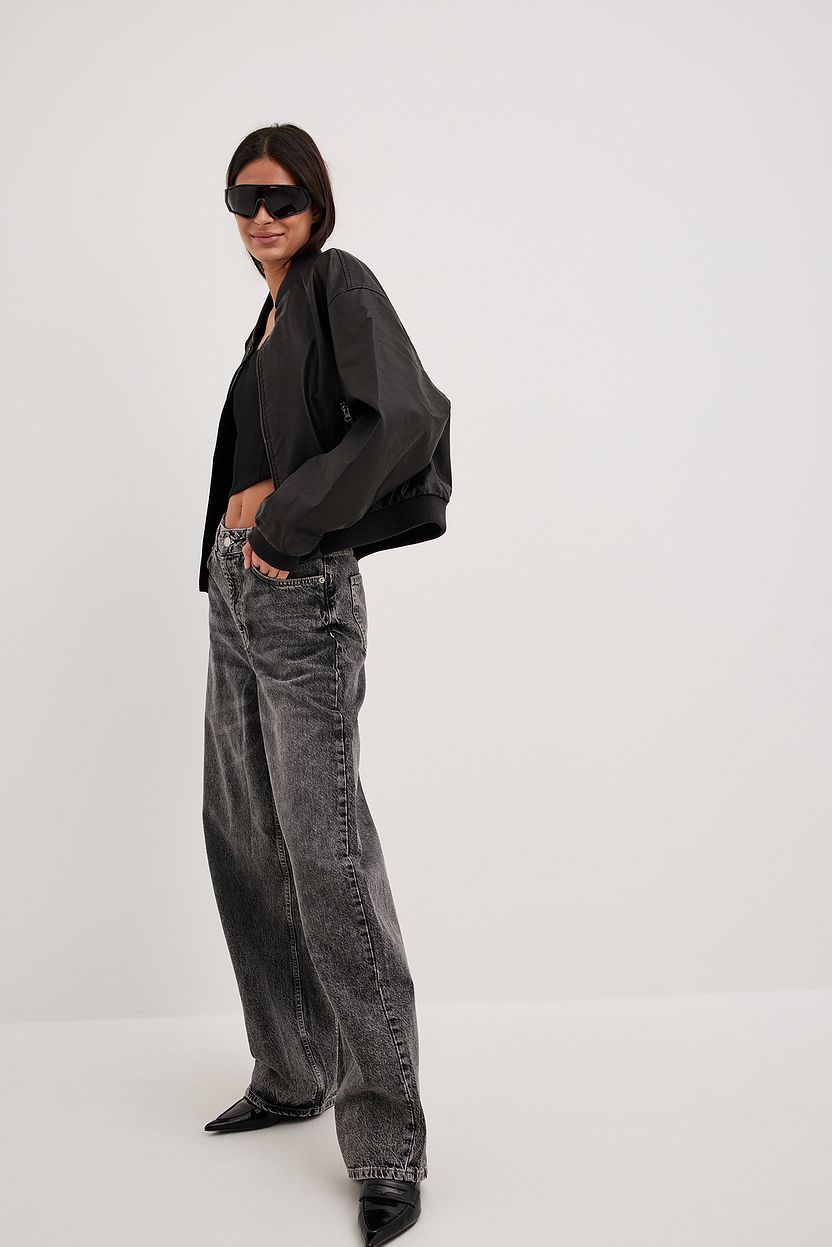 Wide Low Waist Jeans Grey | NA-KD