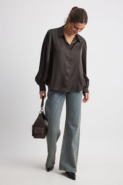 Flowy Satin LS Shirt Brown | NA-KD