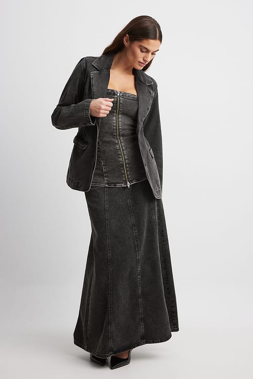 Zip Up Denim Top Grey | NA-KD