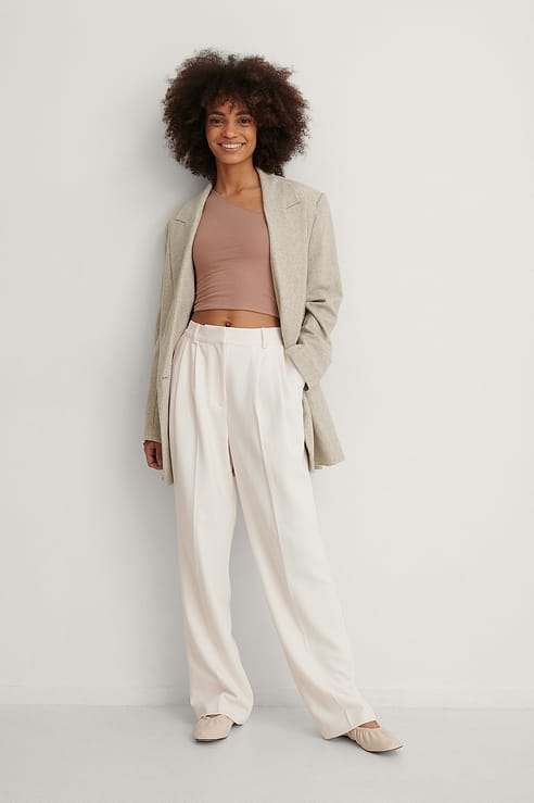 Recycled Wide Leg Pants Beige | na-kd.com