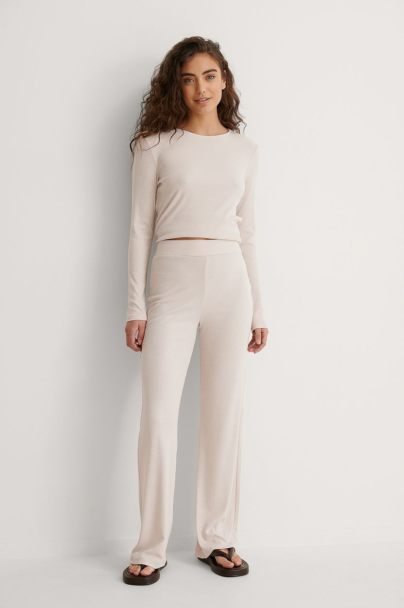 Soft Ribbed Round Neck Top Offwhite | NA-KD
