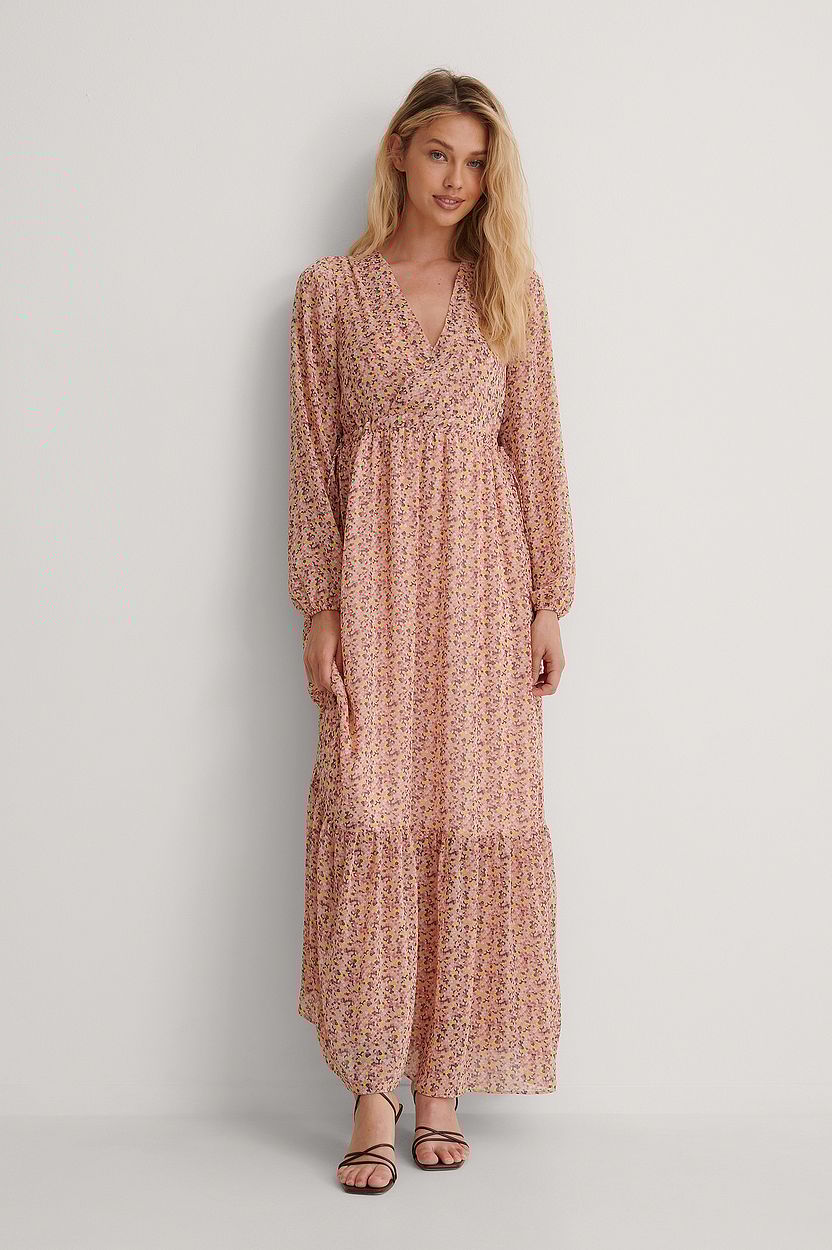 Maxi Drawstring Sheer Dress Flower | na-kd.com