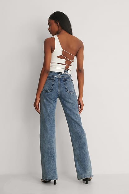 One Shoulder Lace Top Offwhite | na-kd.com