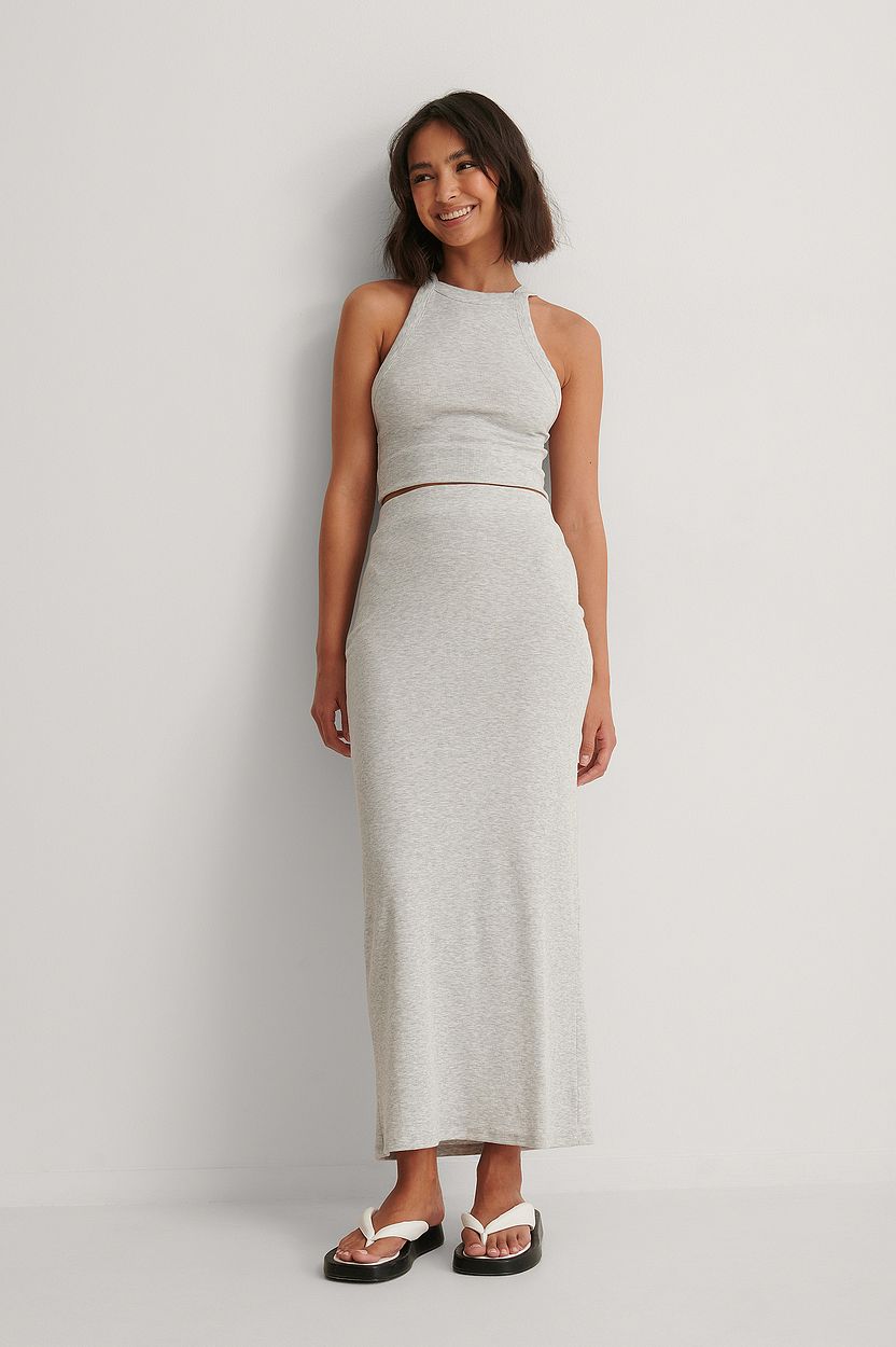 Rib Maxi Skirt Grey | na-kd.com