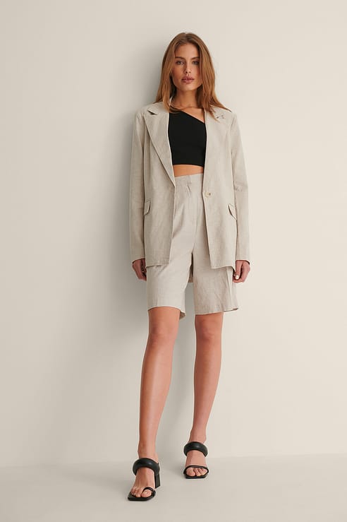 Linen Blend Blazer Beige | NA-KD