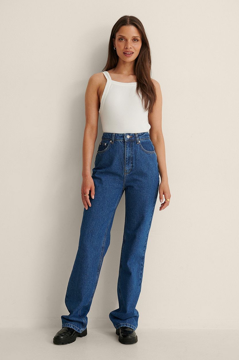 Ribbed Open Back Strap Top White | NA-KD