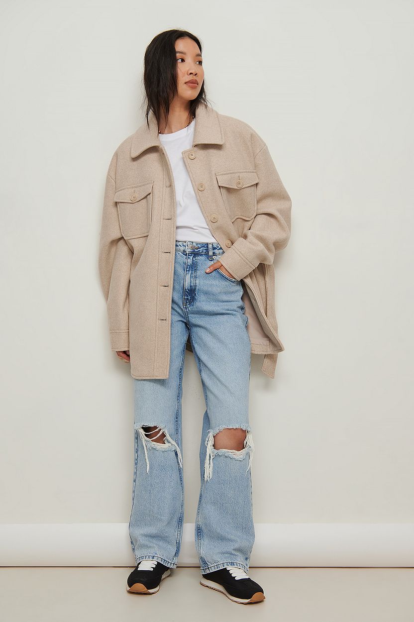 Recycled Belted Chest Pocket Jacket Beige | na-kd.com