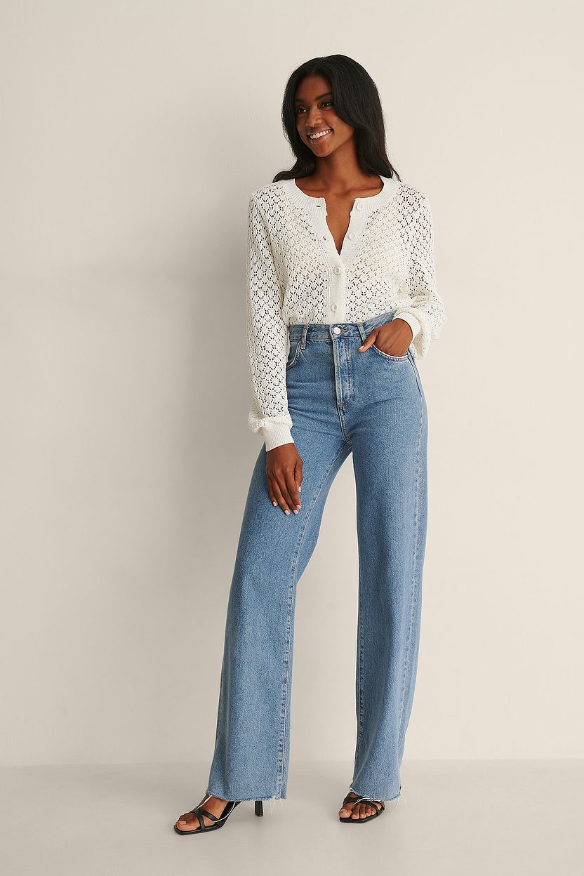 Structure Knitted Cardigan Offwhite | NA-KD