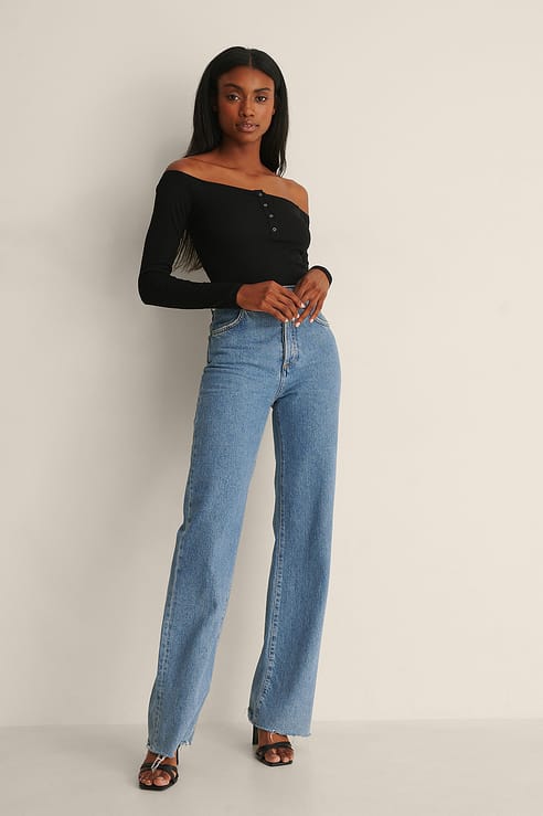 Raka jeans med hög midja Blå | NA-KD