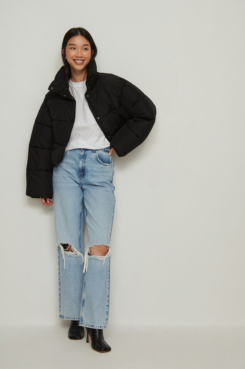 Short Padded Press Button Jacket Black | NA-KD