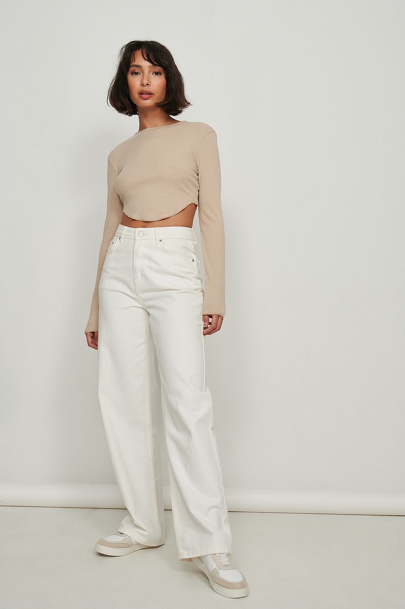Rounded Rib Top Beige | na-kd.com