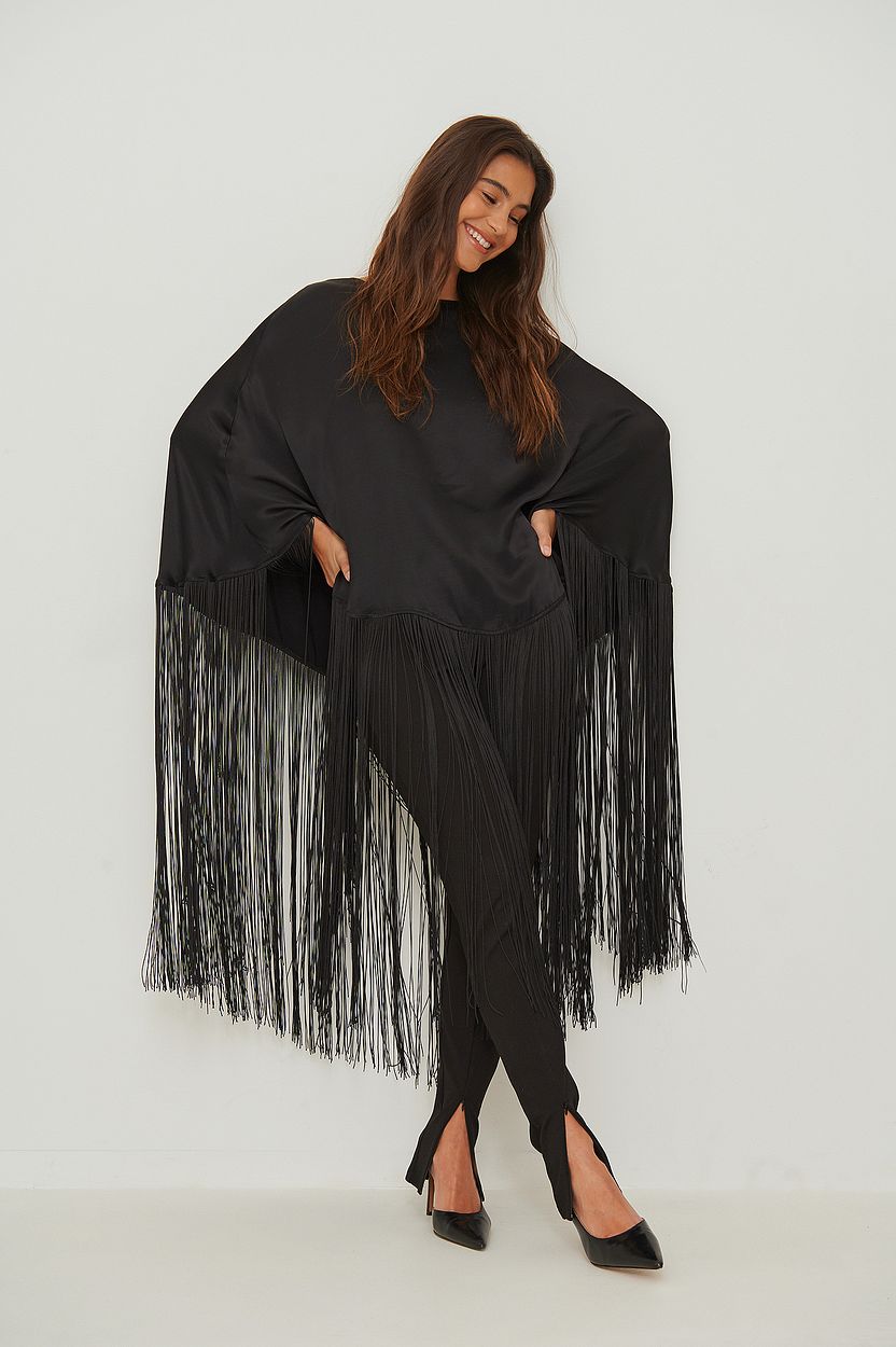 Fringe Poncho Black | na-kd.com