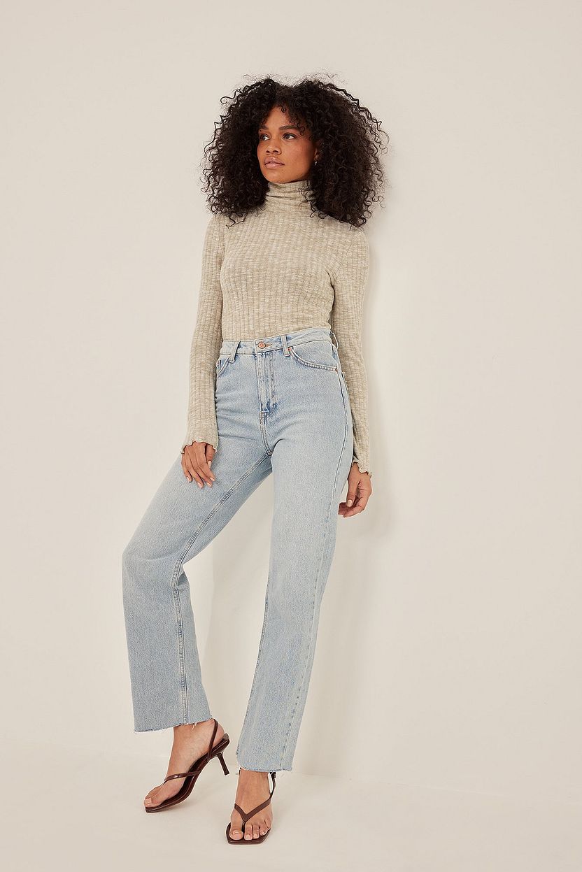 Raka jeans med hög midja och rå fåll Blå | NA-KD