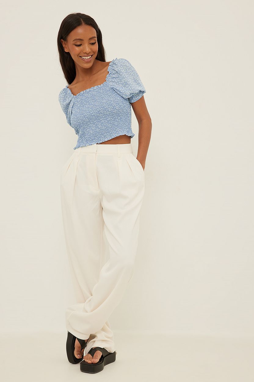 Recycled Cropped Smocked Top Blue | na-kd.com