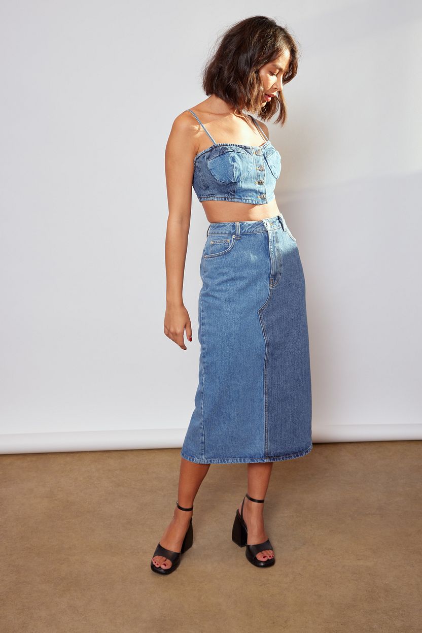 Two Toned Denim Skirt Blue | na-kd.com