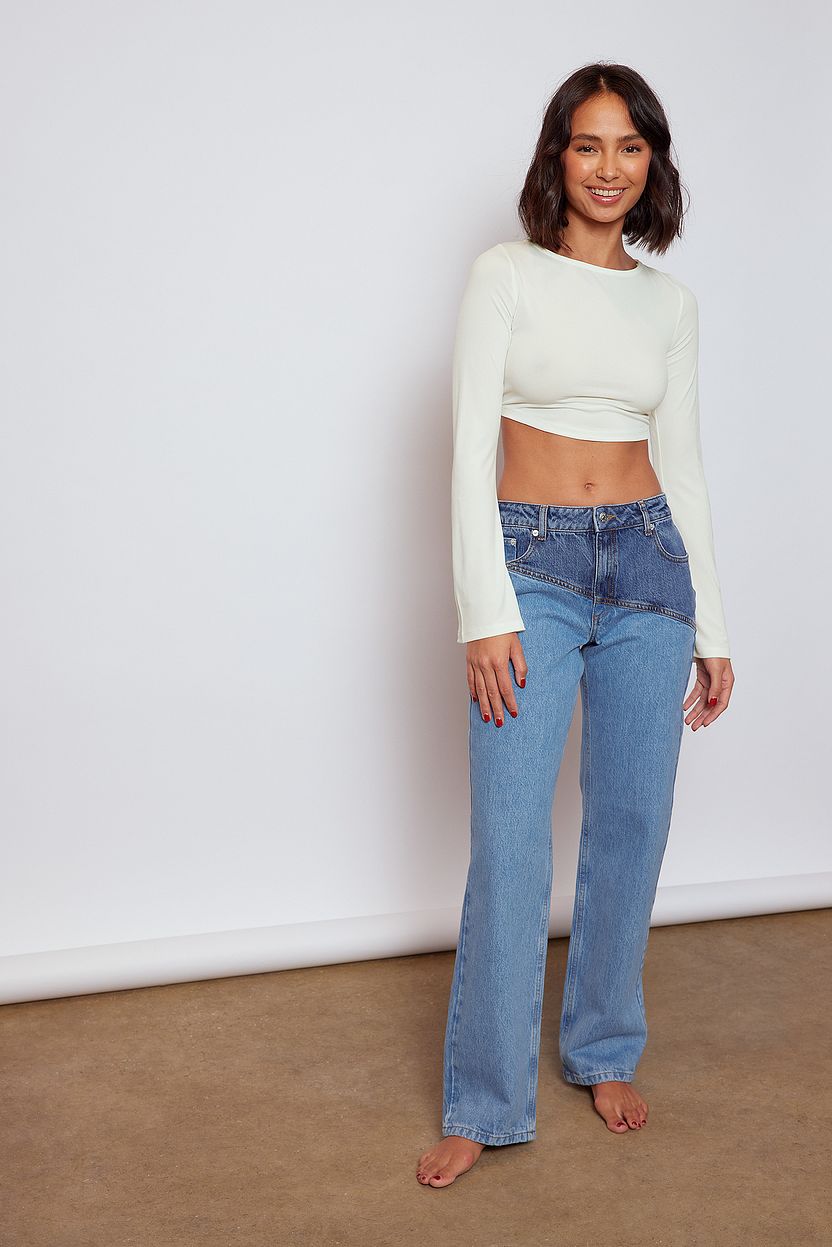 Yoke Detail Mid Waist Straight Jeans Blue | na-kd.com