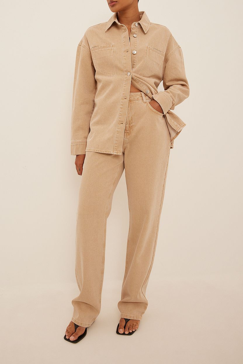 Organic High Waist Long Leg Denim Beige | na-kd.com