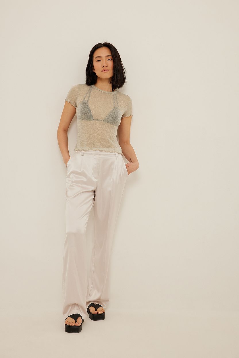 High Waist Flowy Satin Suit Pants Beige | NA-KD