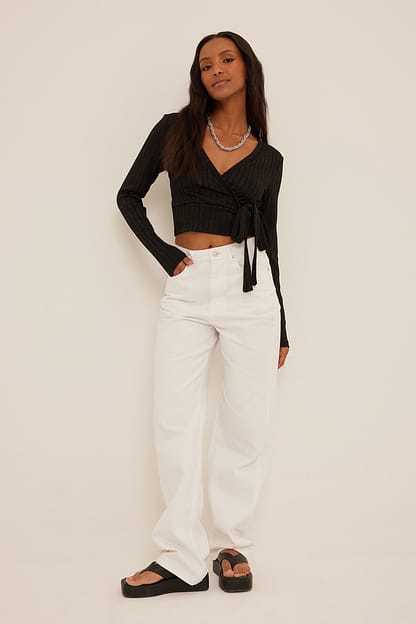 Wrap Rib Tie Top Black | NA-KD