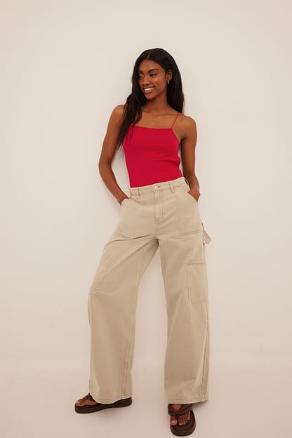 Scoop Neck Spaghetti Strap Body Red | NA-KD