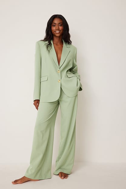 Oversized Tortoise Button Blazer Green | na-kd.com