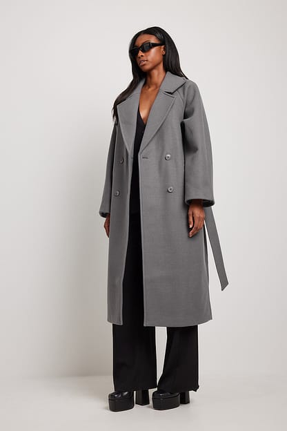 Raglan Sleeve Belted Coat Grey | na-kd.com