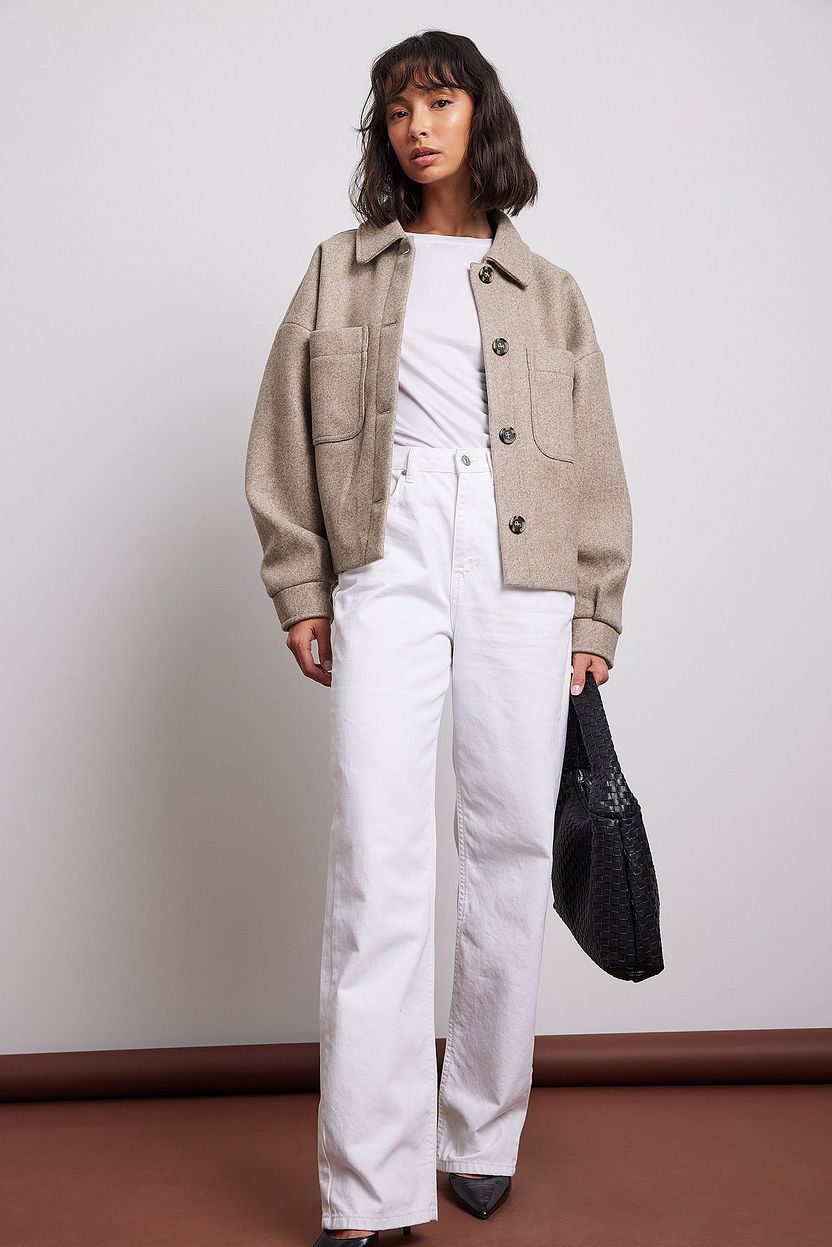 Wool Blend Oversized Short Jacket Beige | NA-KD