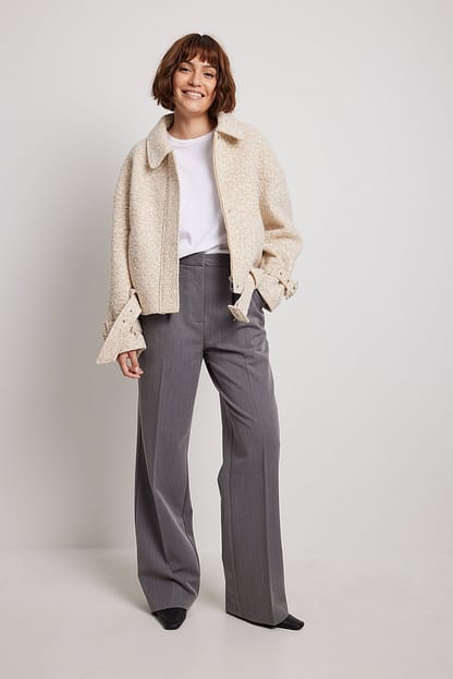 Wool Blend Belted Short Jacket Beige | NA-KD