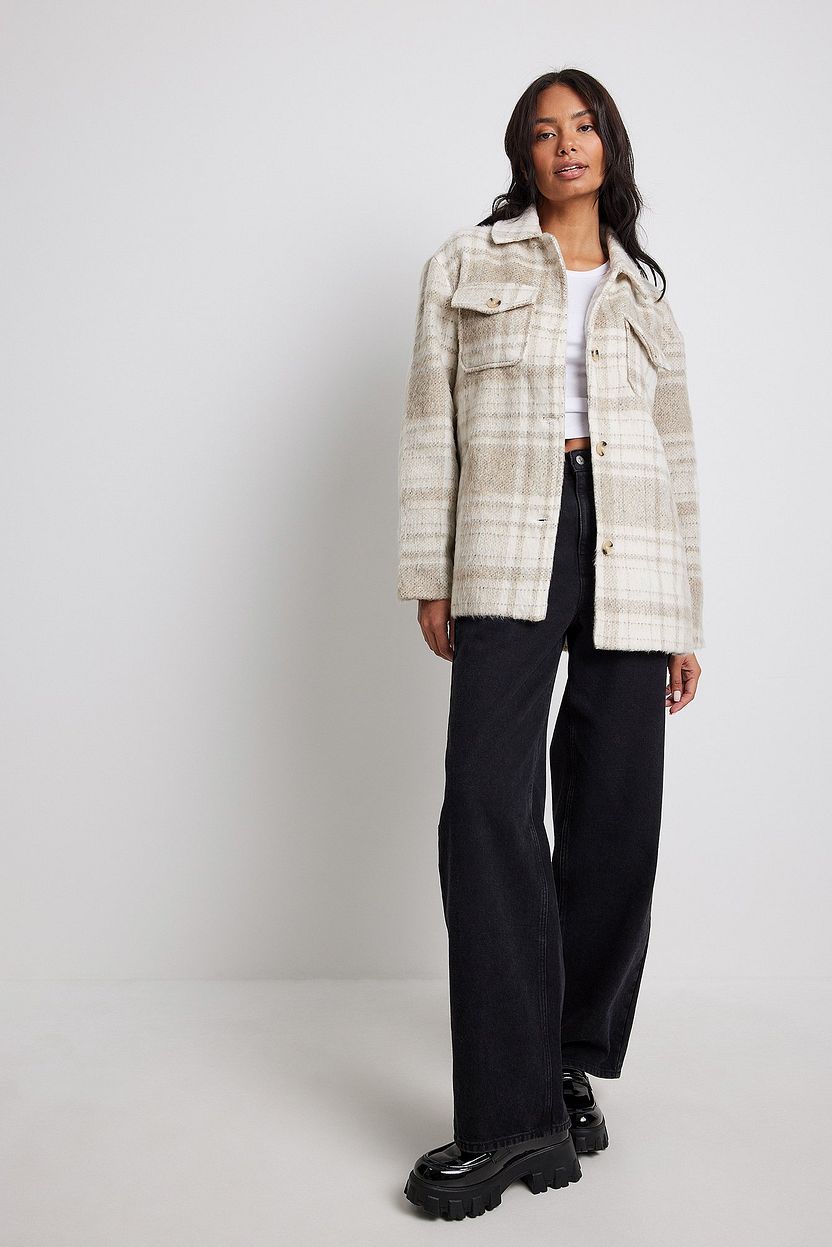 Brushed Checked Chest Pocket Jacket Checkered | NA-KD