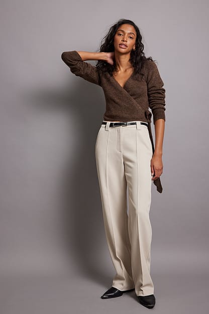 Knitted Wrap Cardigan Brown | NA-KD