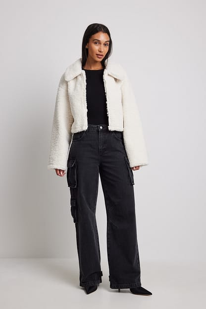 Bonded Teddy Jacket White | NA-KD