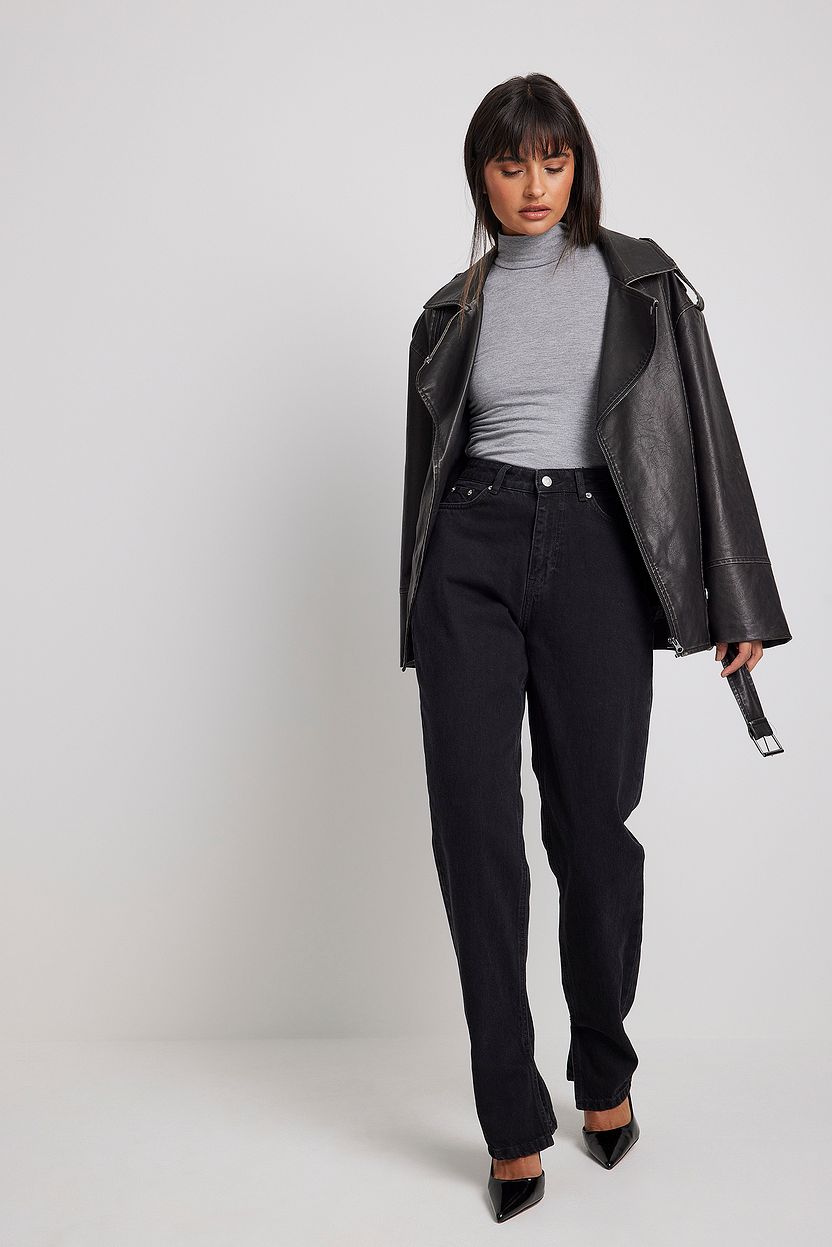 Side Slit Denim Black | NA-KD