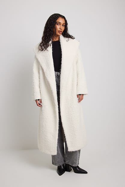 Fold Collar Maxi Coat Offwhite | NA-KD
