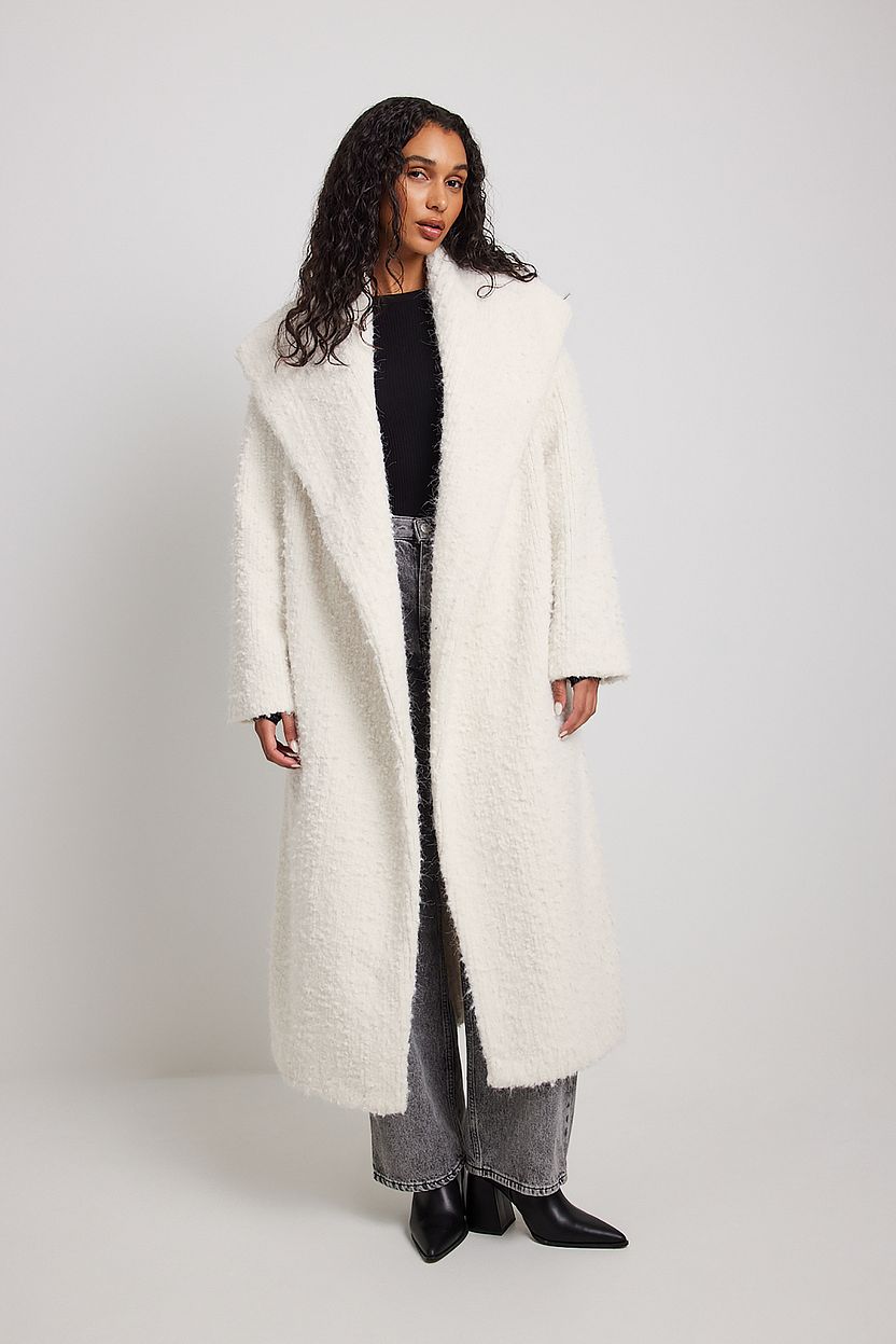 Fold Collar Maxi Coat Offwhite | NA-KD