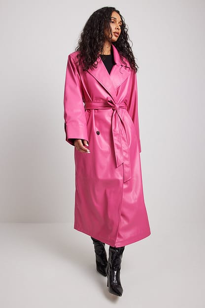 Padded Shoulder Pu Trench Pink | NA-KD